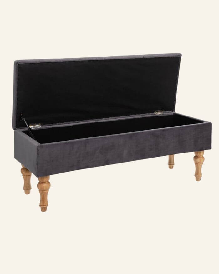 Grey Velvet Storage Bench – Shira Living Design